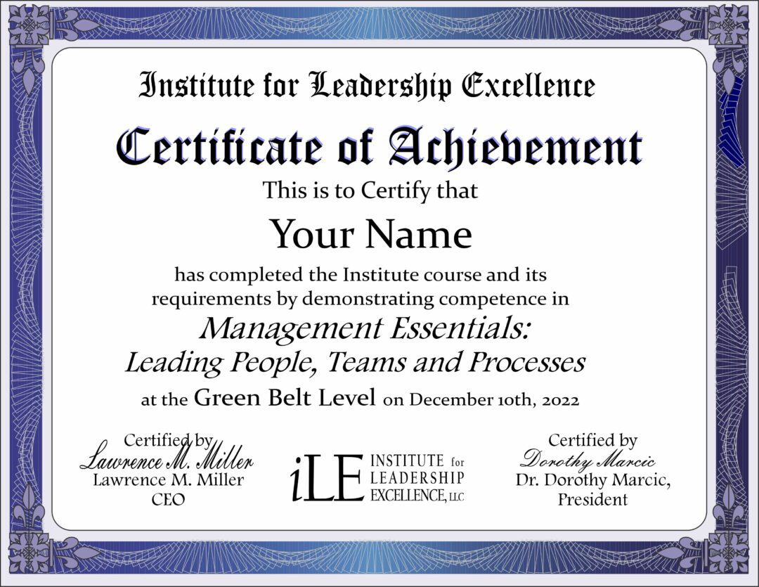 Certification - Institute for Leadership Excellence, LLC
