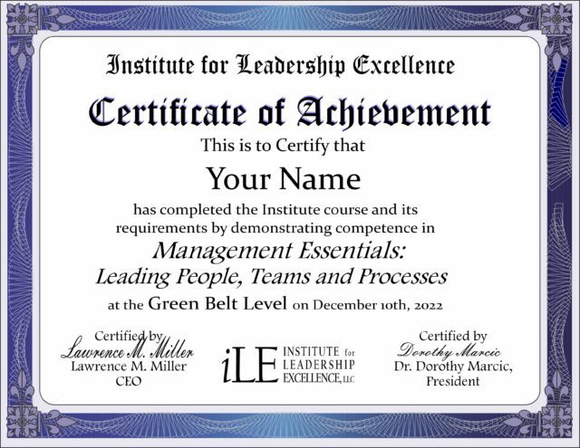 Certification - Institute for Leadership Excellence, LLC